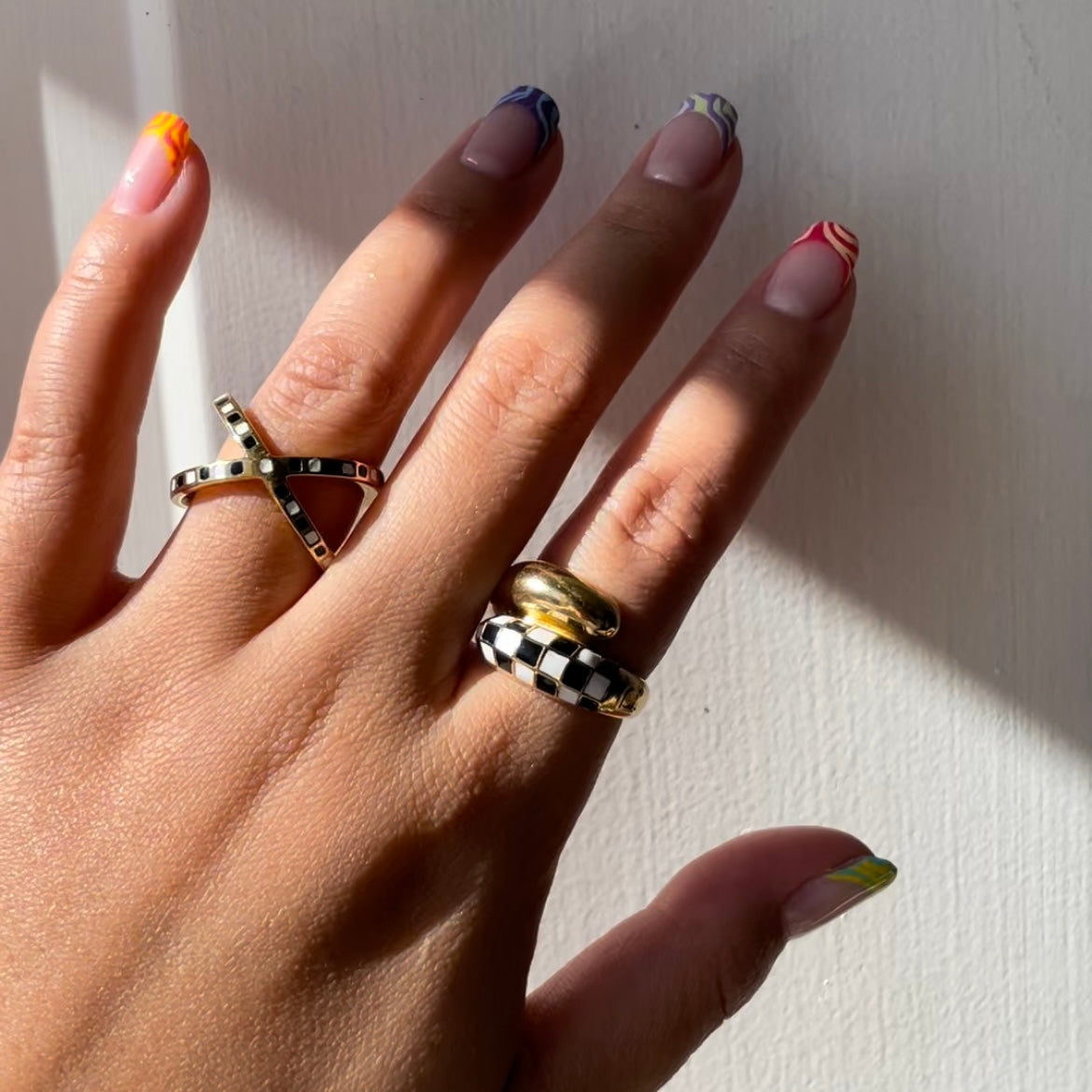 Dome Ring, Checker Ring, Gold Dome Ring - Black And White Enamel – Rellery