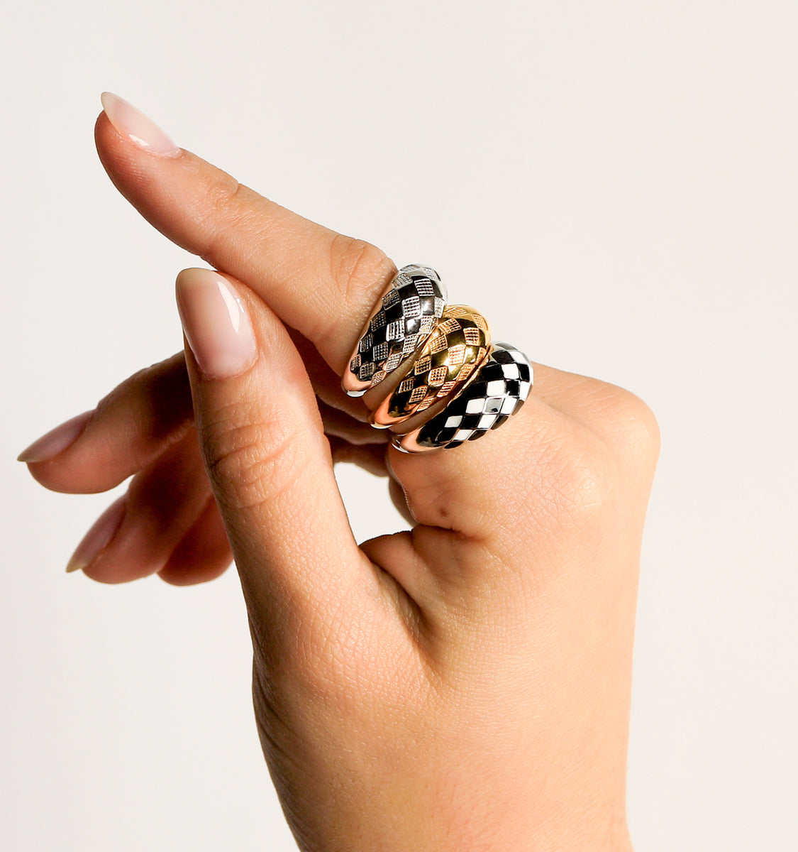 Dome Ring, Checker Ring, Gold Dome Ring - Black And White Enamel – Rellery
