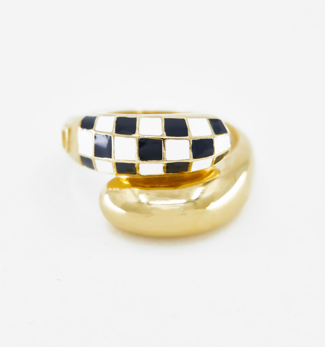 Dome Ring, Checker Ring, Gold Dome Ring - Black And White Enamel – Rellery